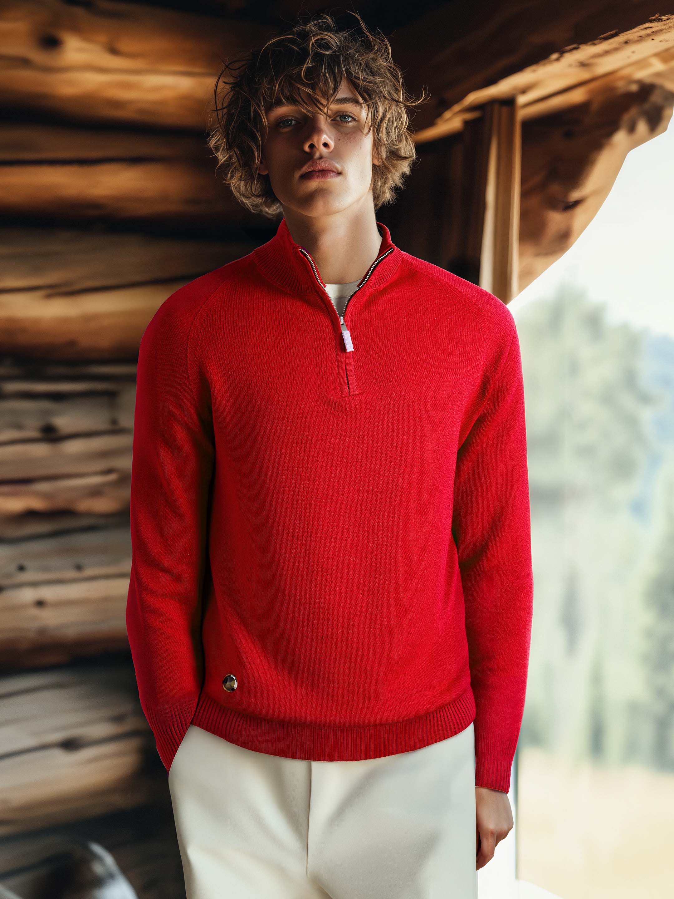 Red Knitted Half Zip Jumper - Men's/Women's - Sheep Inc