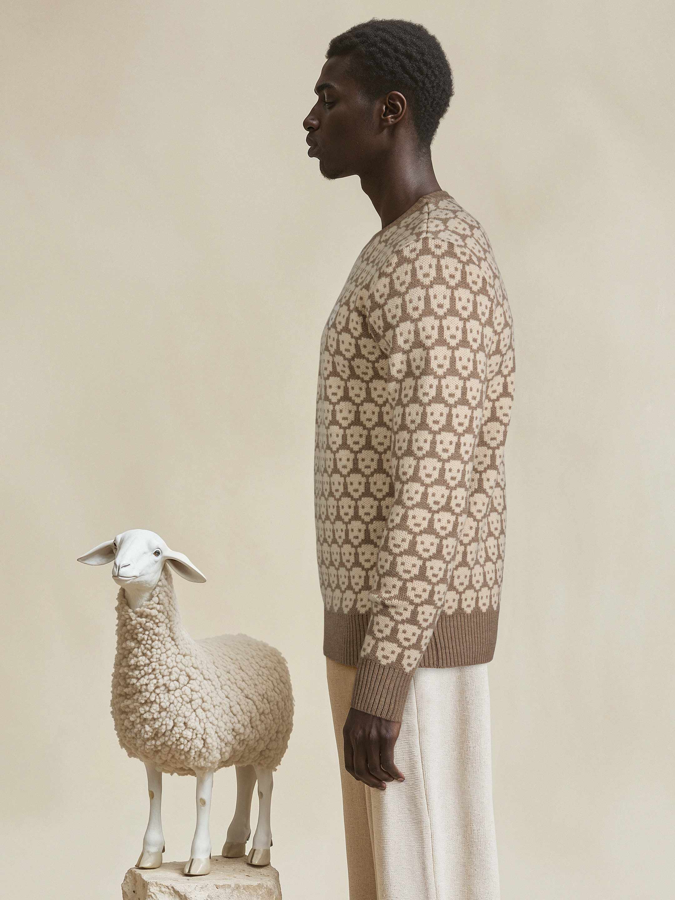 Fawn Brown Knitted Crewneck Jumper - Men's/Women's - Sheep Inc