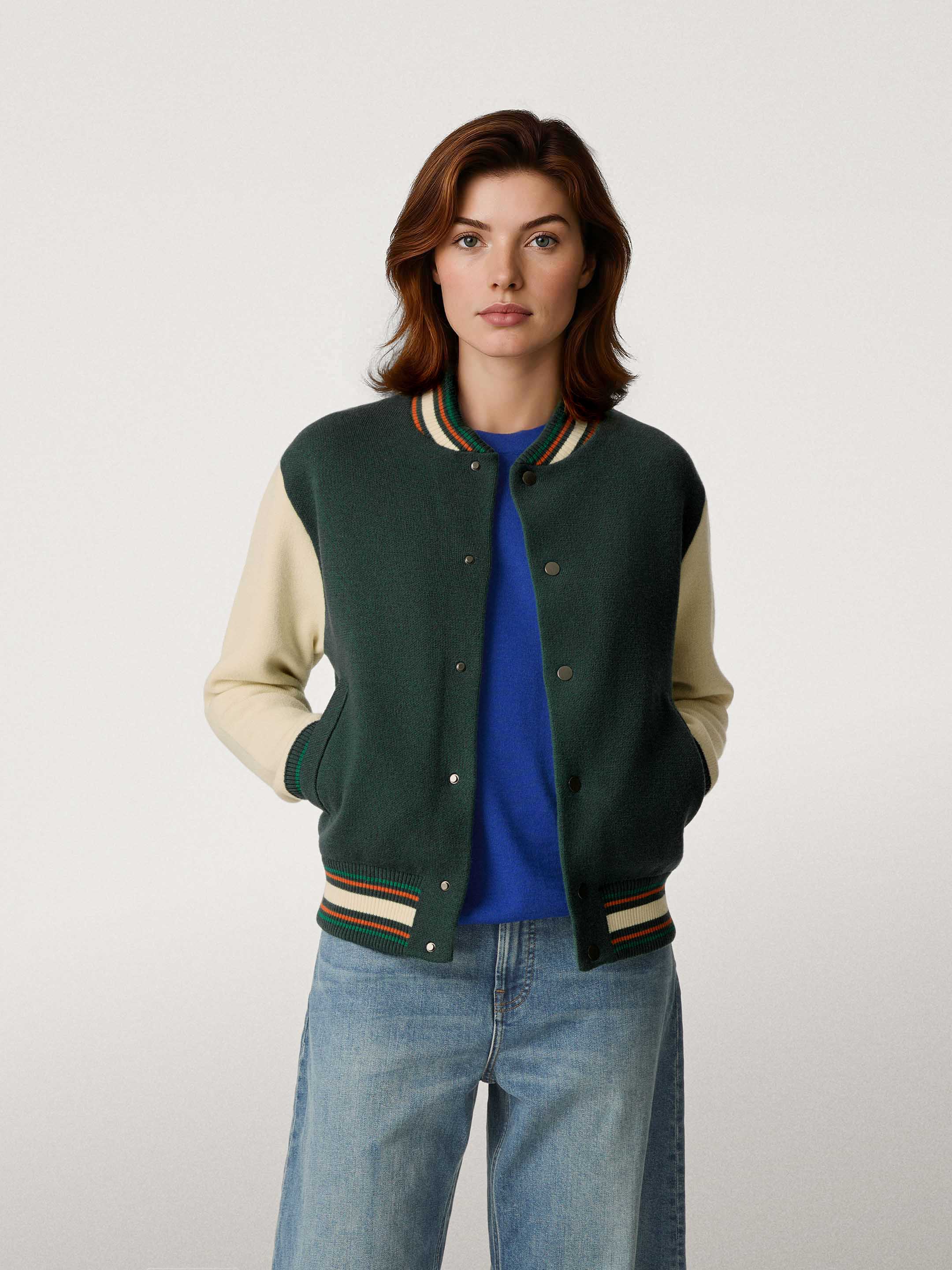 Green Knitted Varsity Jacket - Men's/Women's - Sheep Inc